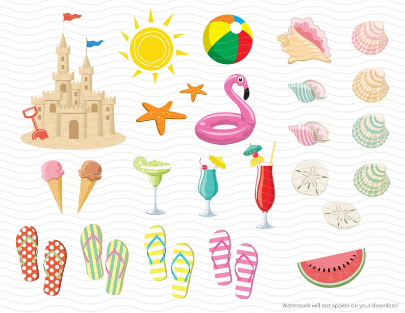 Summer Beach Clipart, Beach Scrapbooking Paper, Retro Pool Party, 50s ...