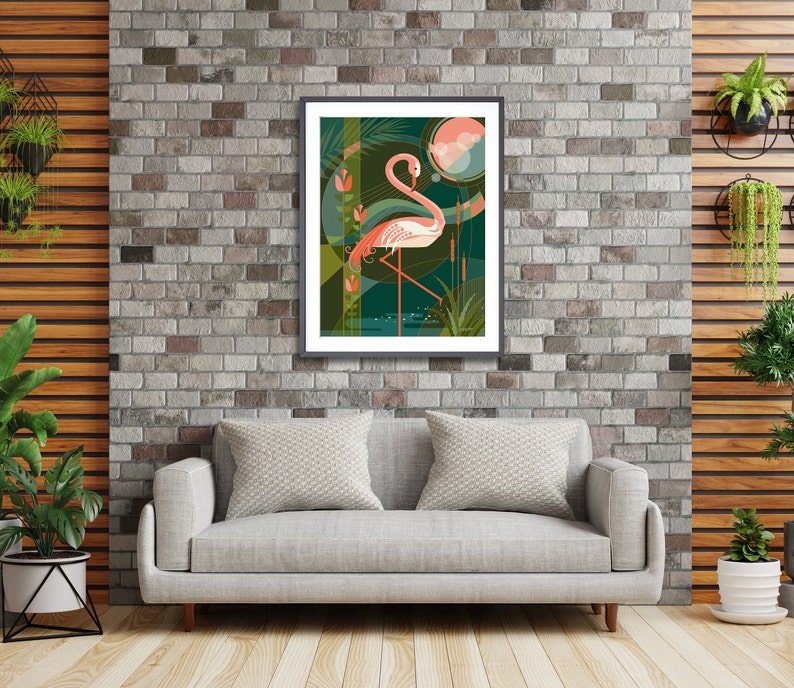 Flamingo Art Print | Mid Century Modern Art | MCM Decor | Pink Flamingo ...