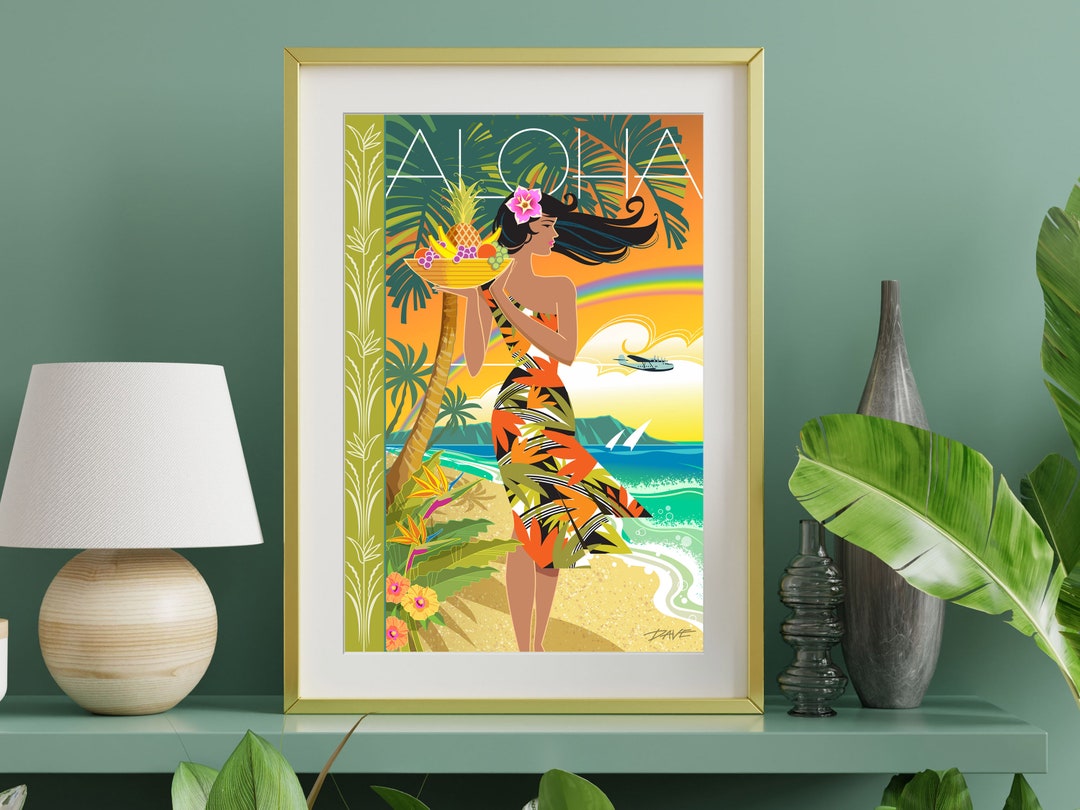 Aloha Hawaiian Art Print | Diamond Head Honolulu | Hawaii Clipper | Mid ...