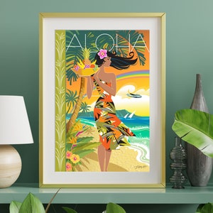 Aloha Hawaiian Art Print | Diamond Head Honolulu | Hawaii Clipper | Mid ...