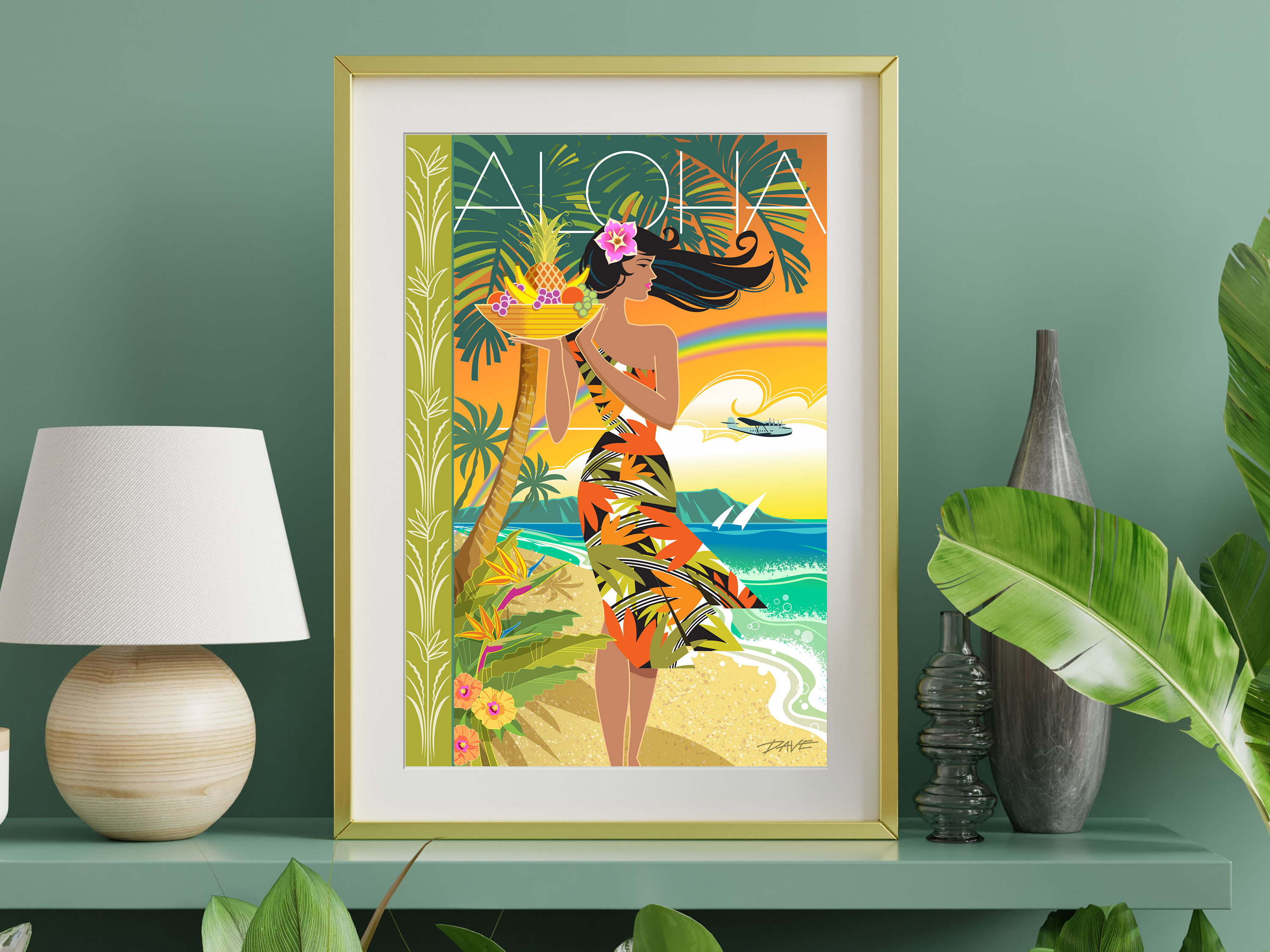 Aloha Hawaiian Art Print Diamond Head Honolulu Hawaii Clipper Mid ...