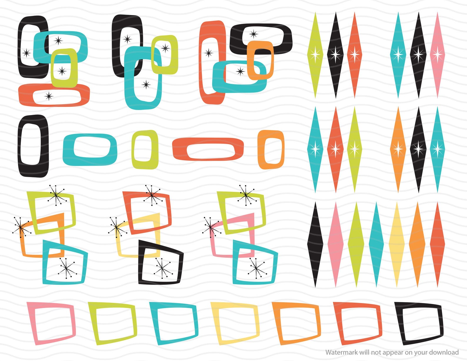 50s Atomic Abstract Shapes, Atomic Age Clipart Collection, 1950s ...