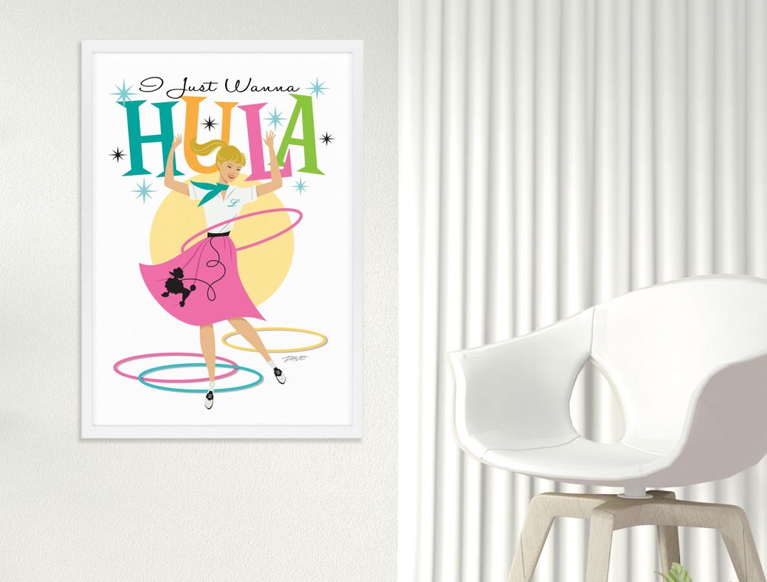 50s Hula Hoop Girl Wall Art, Mid Century Modern, Hula Hoop Fad, 50s ...