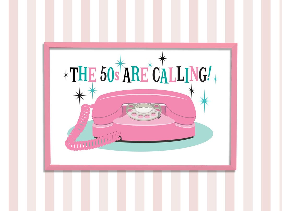 50s Telephone Art Print, Pink Princess Phone, Mid Century Modern Wall ...