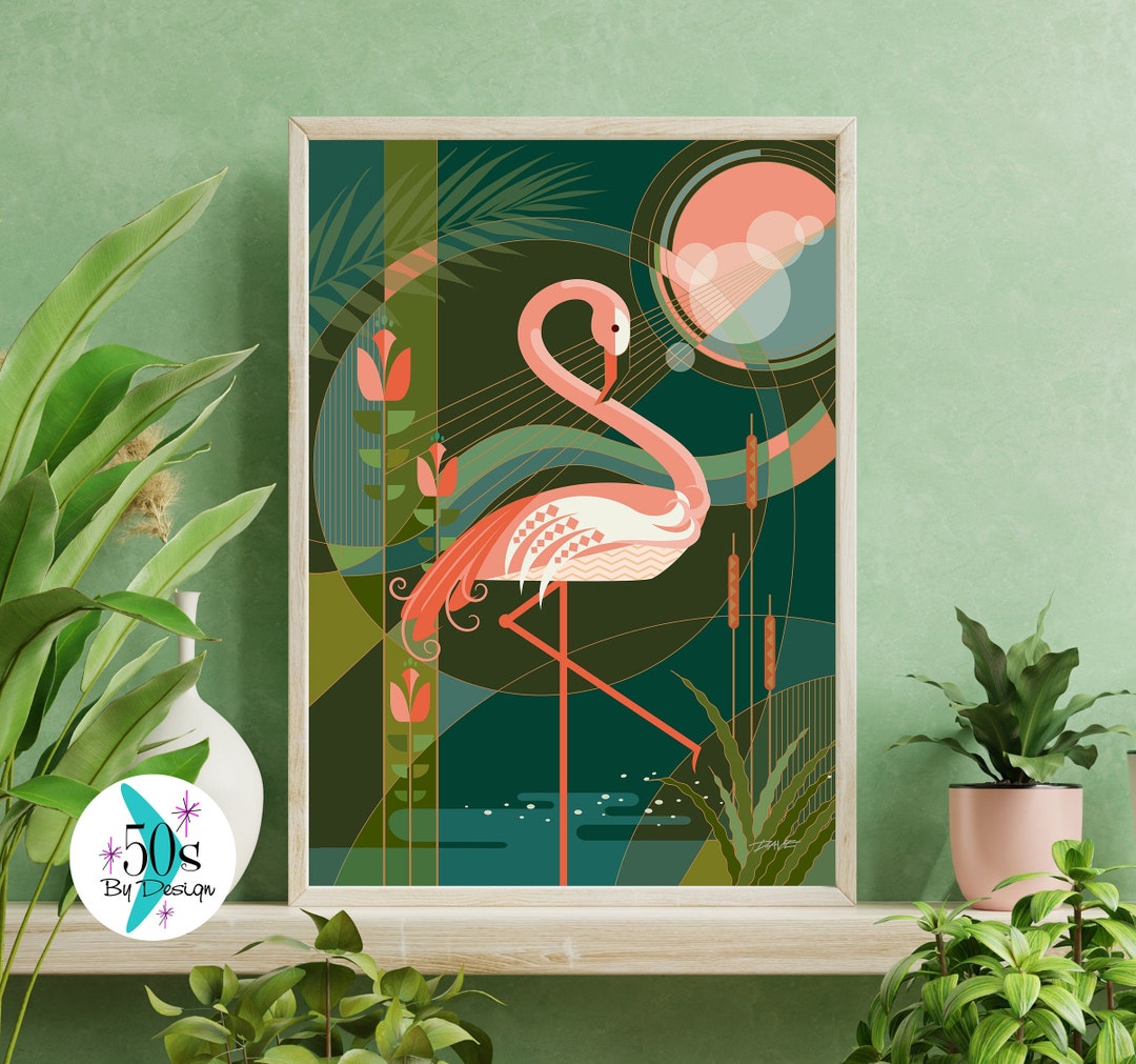 Flamingo Art Print Mid Century Modern Art MCM Decor Pink - Etsy