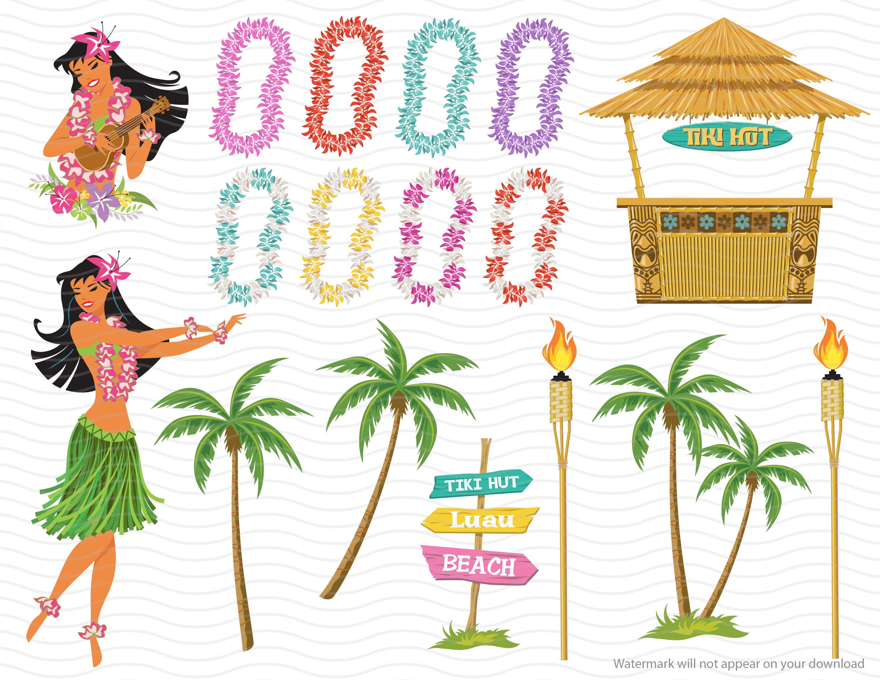 Tiki Luau Clipart, Hawaiian Scrapbooking Kit, Hula Girls, Tiki Bar ...
