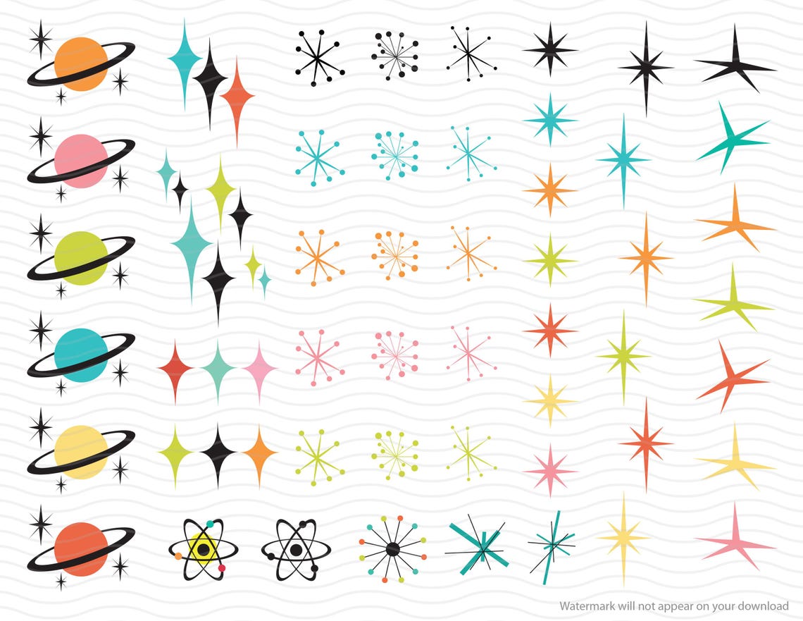 50s Atomic Abstract Shapes, Atomic Age Clipart Collection, 1950s ...