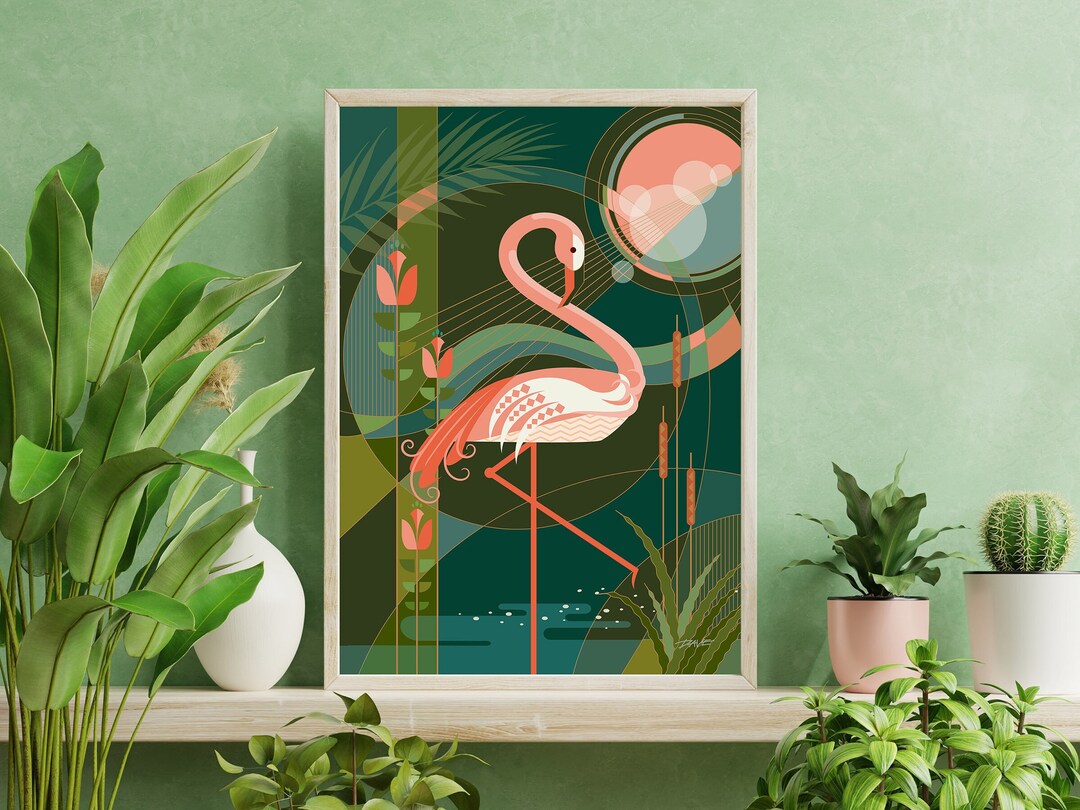 Flamingo Art Print | Mid Century Modern Art | MCM Decor | Pink Flamingo ...