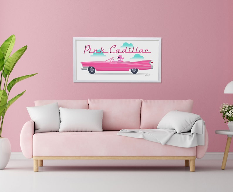 Pink Cadillac Wall Art, 50s Pink Poodle, Mid Century Modern Art Print ...