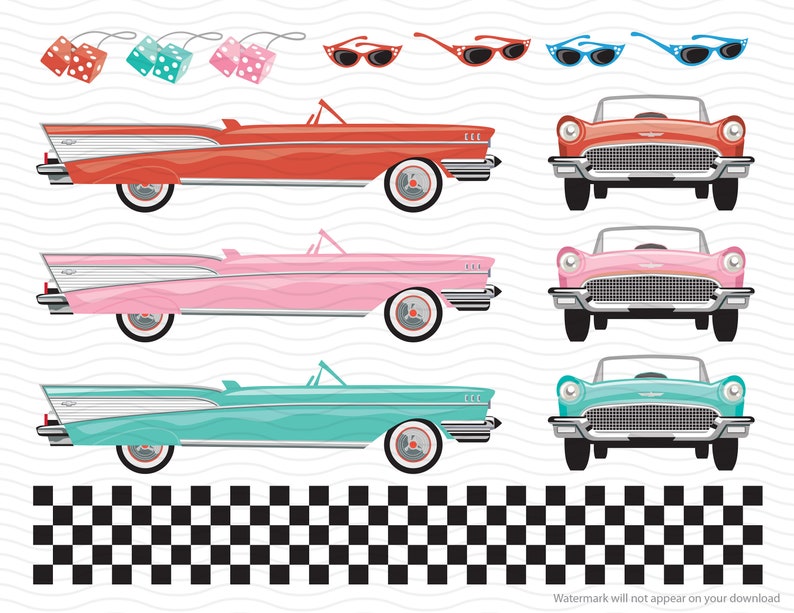 50s Diner Retro Clipart, 1950s Scrapbooking Kit, Mid Century Cars ...