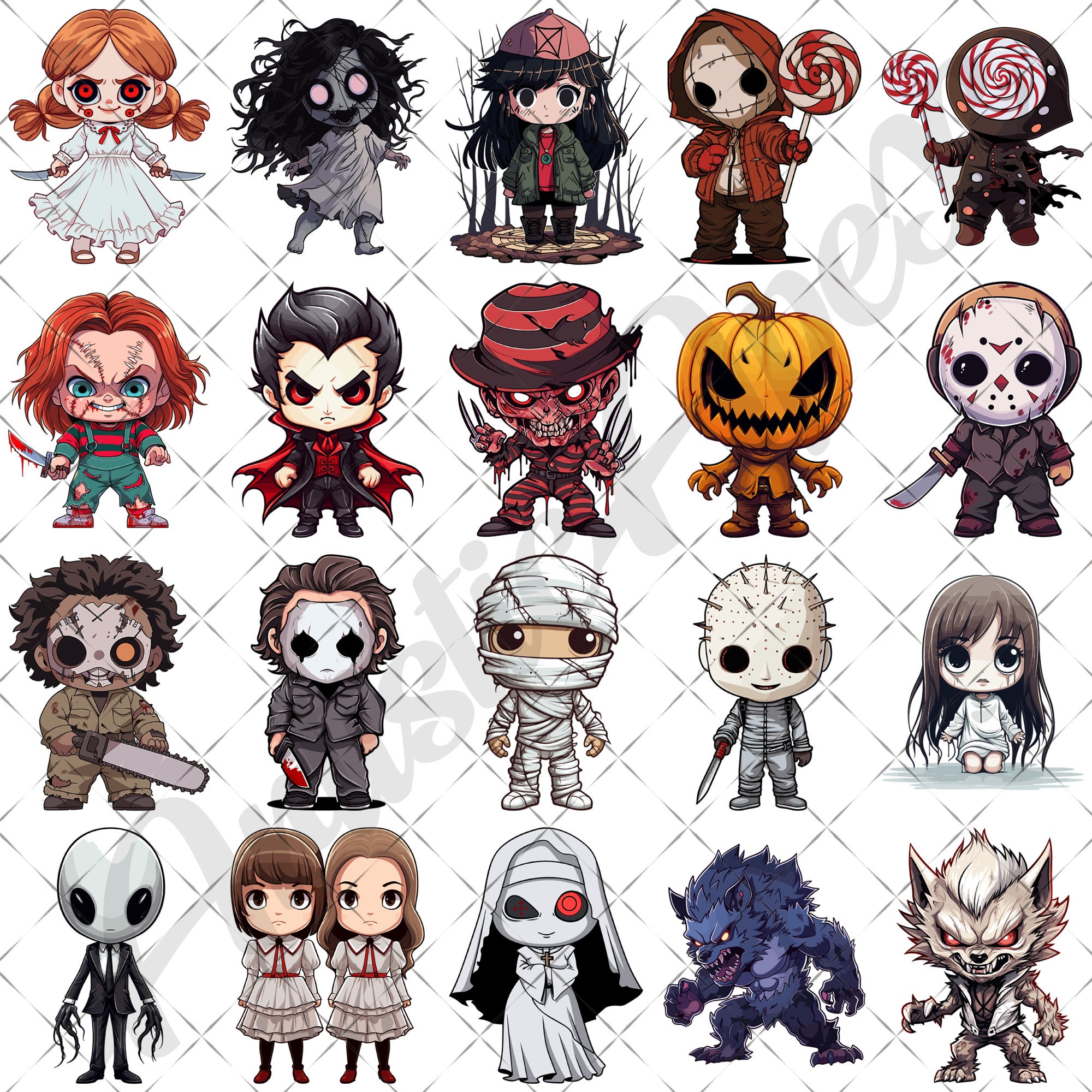20x Horror Pack #1 Designs .SVG | Sticker | Hallooween | Movie | Chibi ...