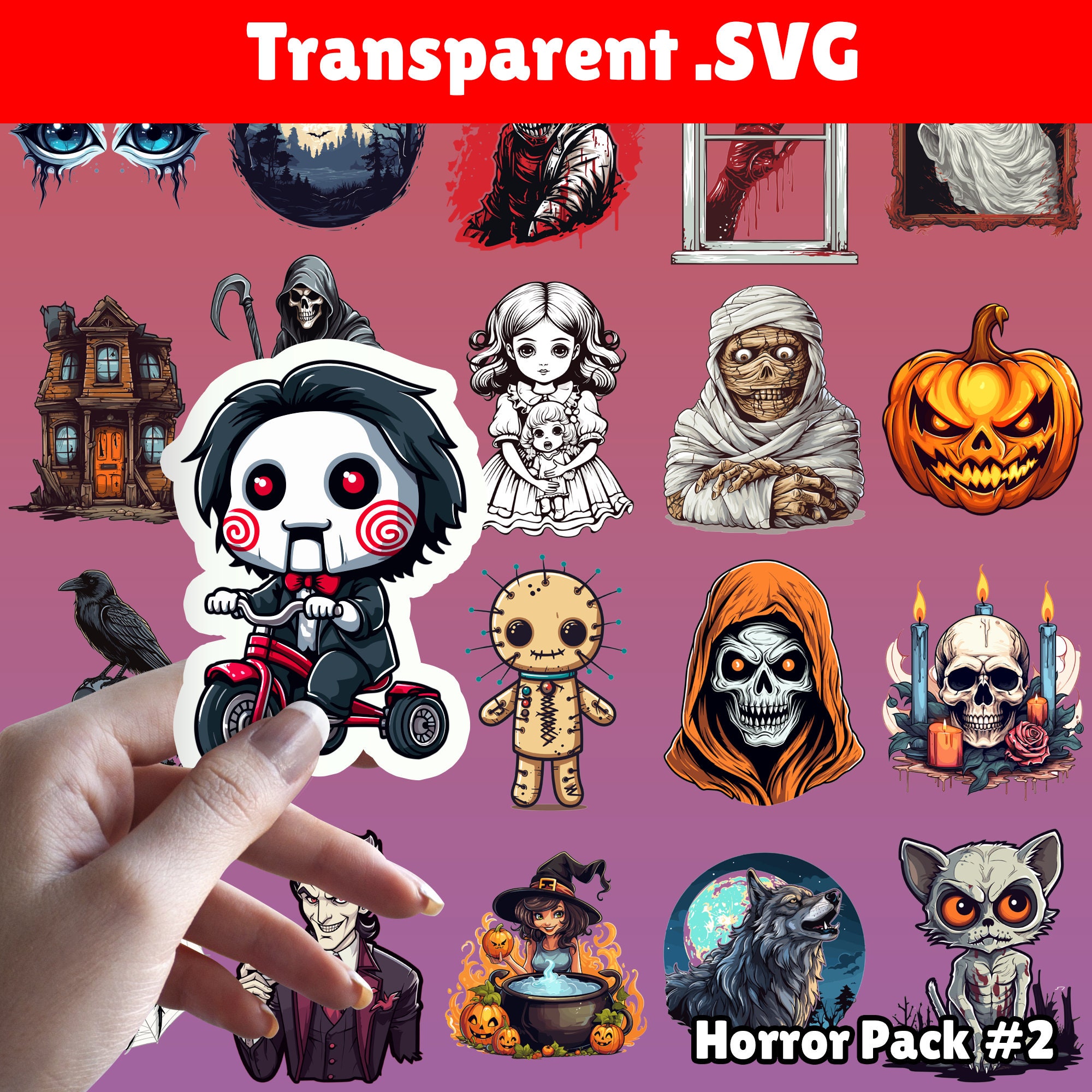 20x Horror Pack 2 Designs .SVG Sticker Hallooween Movie Chibi - Etsy