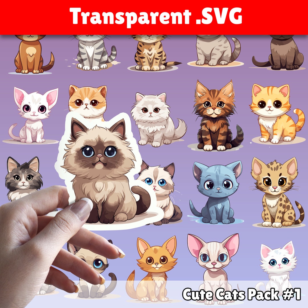 20x Cute Cats Pack#1 Clipart Bundle Designs | Sticker | SVG ...