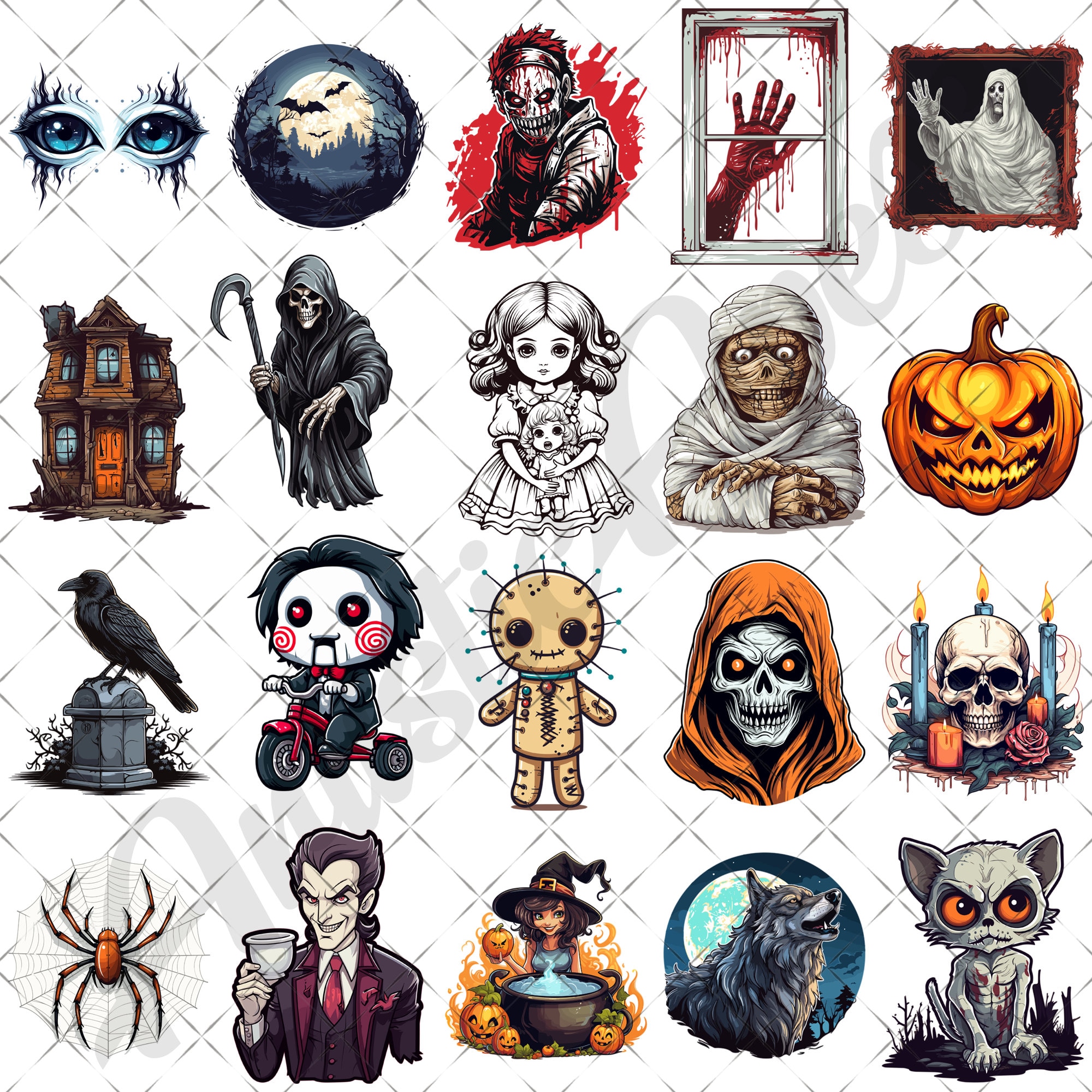 20x Horror Pack 2 Designs .SVG Sticker Hallooween Movie Chibi - Etsy