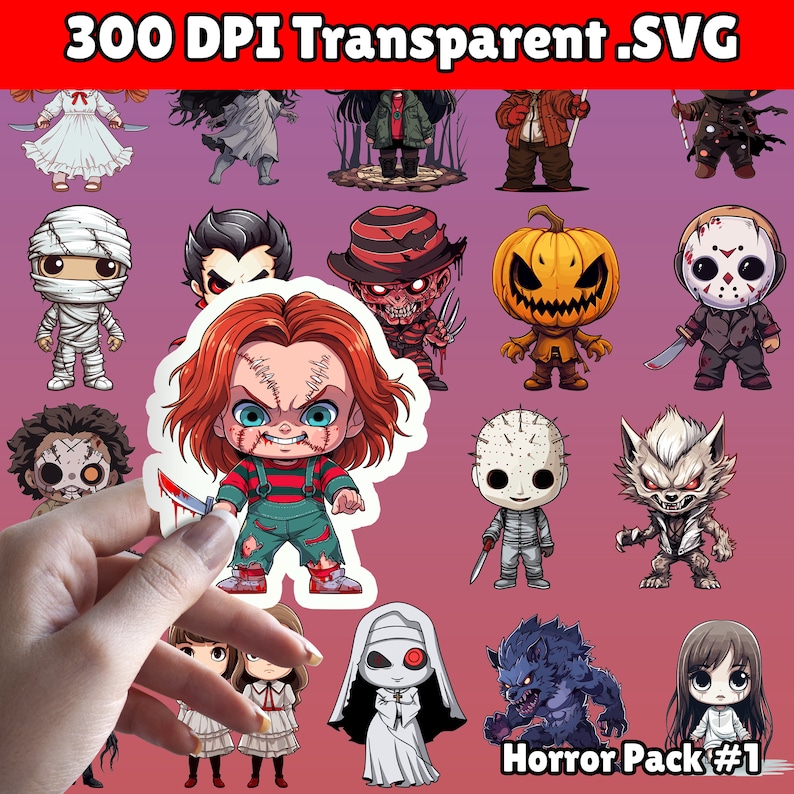 20x Horror Pack #1 Designs .SVG | Sticker | Hallooween | Movie | Chibi ...