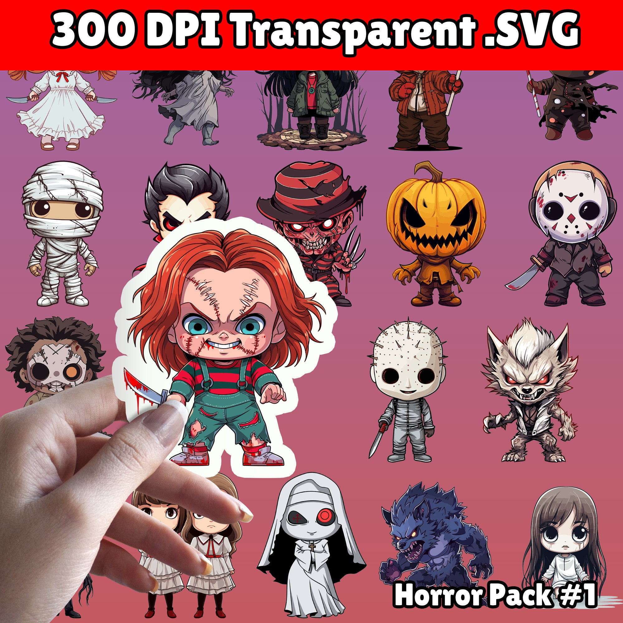 20x Horror Pack #1 Designs .SVG | Sticker | Hallooween | Movie | Chibi ...