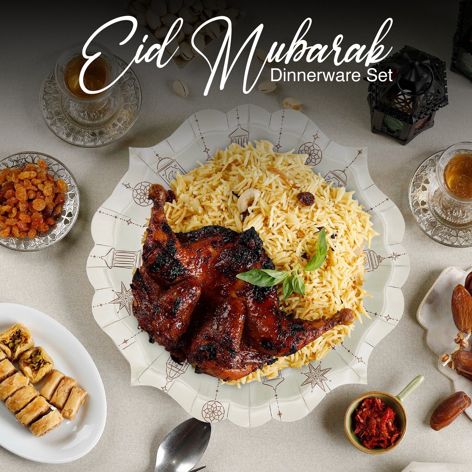 Ziyafat Eid Ramadan Decorative Disposable Dinnerware Set for 24 Guests ...