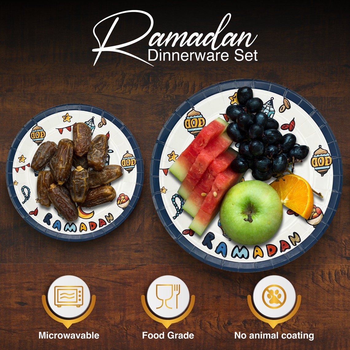 Ziyafat Eid Ramadan Decorative Disposable Dinnerware Set for 24 Guests ...