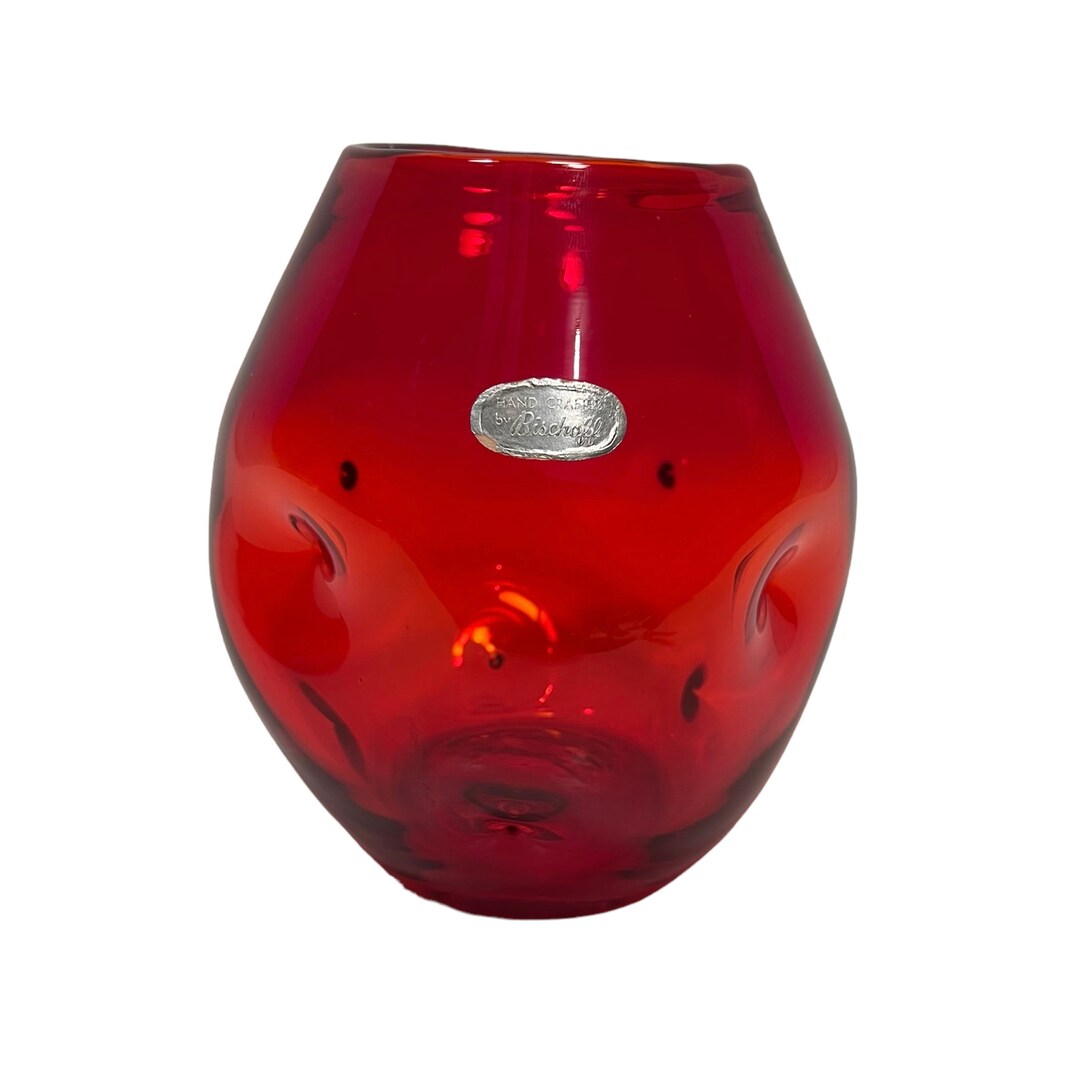 Bischoff Red Indent Thumbprint Art Glass Vase - Etsy