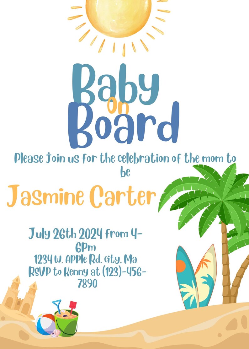 Beach Baby Shower Invitation: Tropical Summer Theme (digital Download ...