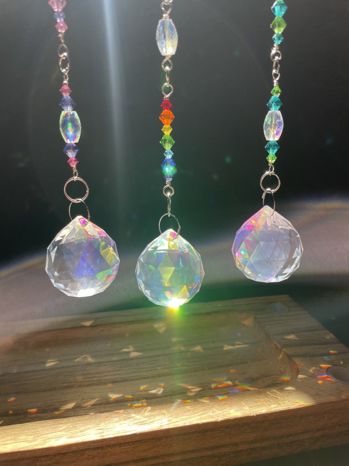Crystal Aurora Borealis Sun Catcher Prism Handmade Window Charm Car ...