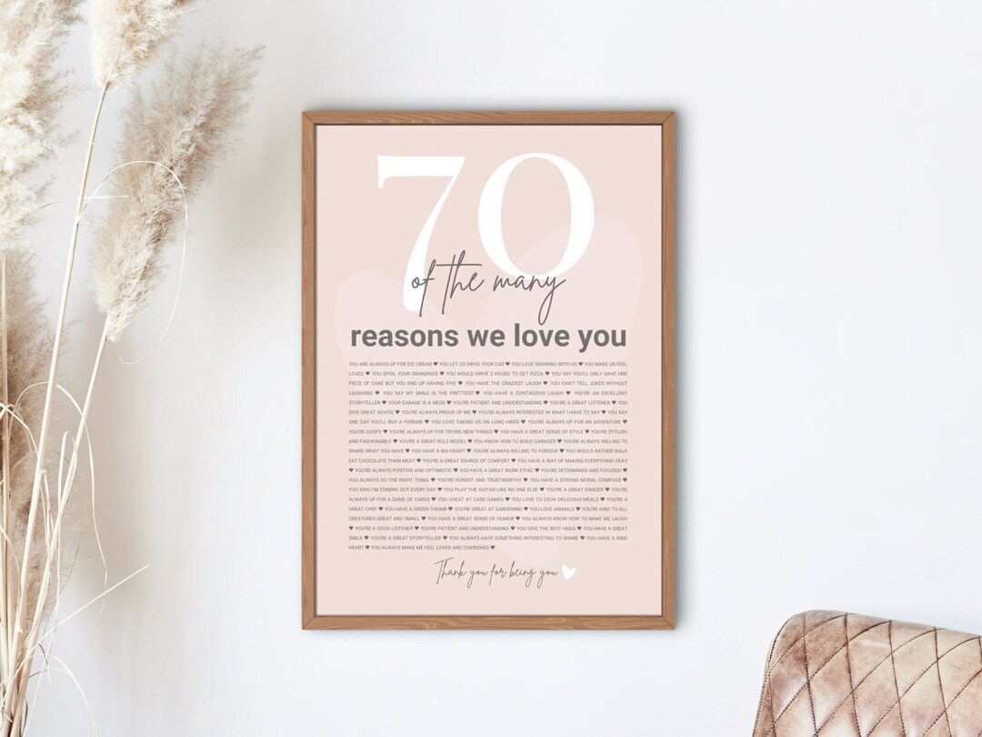 70 Reasons We Love You Poster Personalized 70th Birthday Gift for Her ...