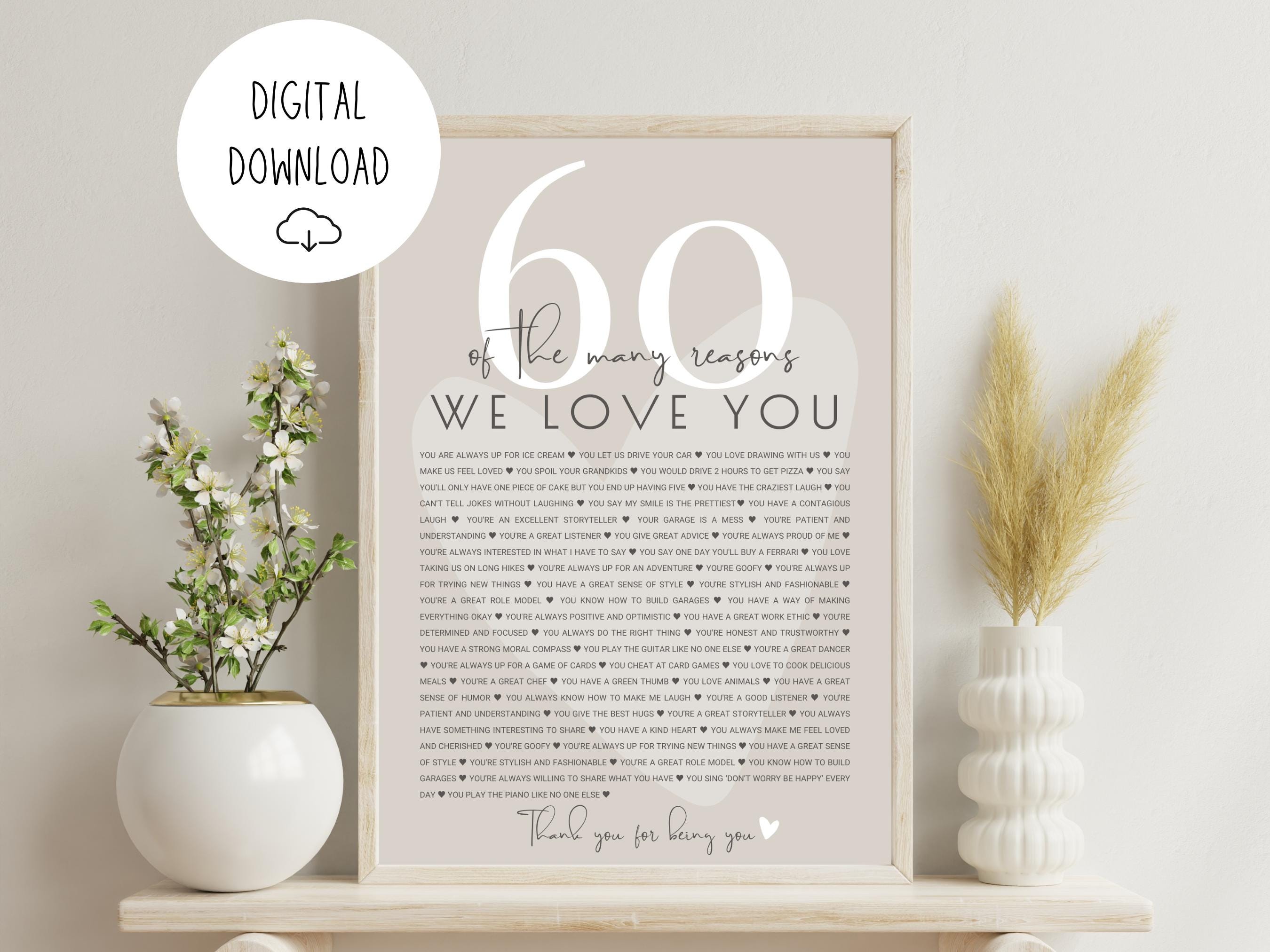 60 Reasons We Love You Poster - Personalized 60th Birthday Gift for Her ...