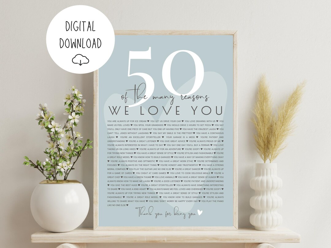 50 Reasons We Love You Poster: Personalized 50th Birthday Gift for Her ...