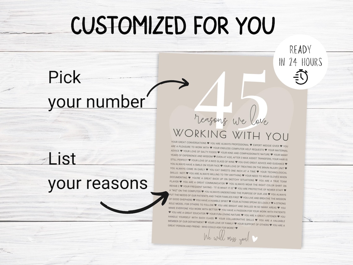 Reasons We Love Working With You: Personalized Retirement Gift for ...