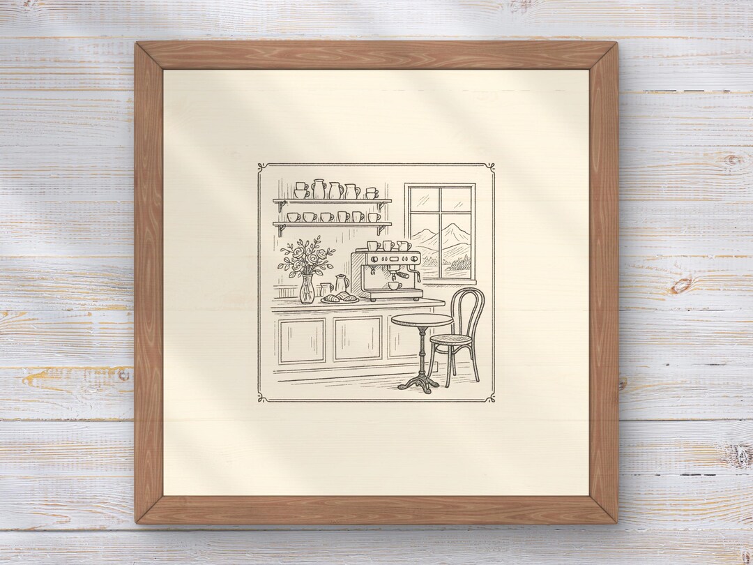 French Cafe Print: Retro Coffee Shop Illustration, Printable Coffee ...