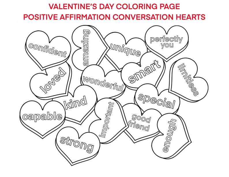 Print at Home Valentine's Day Coloring Page, Conversational Hearts and ...