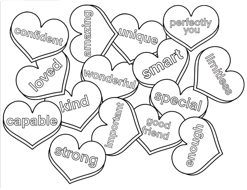 Print at Home Valentine's Day Coloring Page, Conversational Hearts and ...