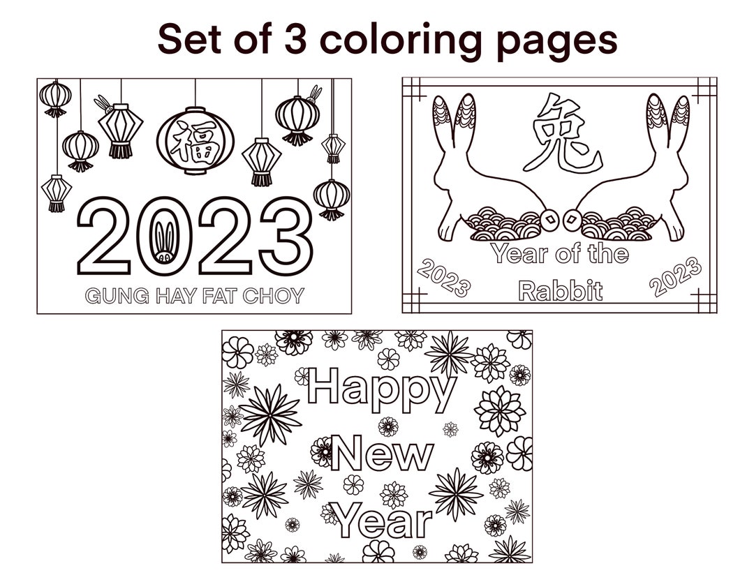 Set of 3 Coloring Pages- Chinese New Year, Year of the Rabbit, Lunar ...