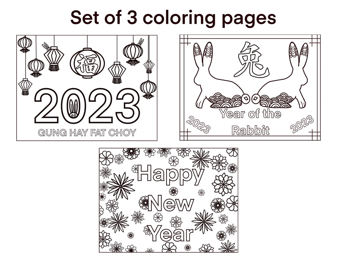 Set of 3 Coloring Pages- Chinese New Year, Year of the Rabbit, Lunar ...