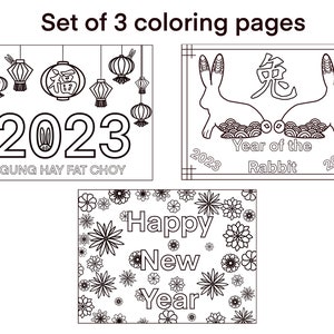 Set of 3 Coloring Pages- Chinese New Year, Year of the Rabbit, Lunar ...