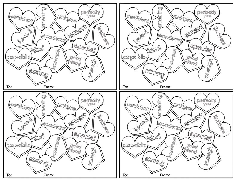 Print at Home Coloring Valentine's Cards, Positive Affirmation ...