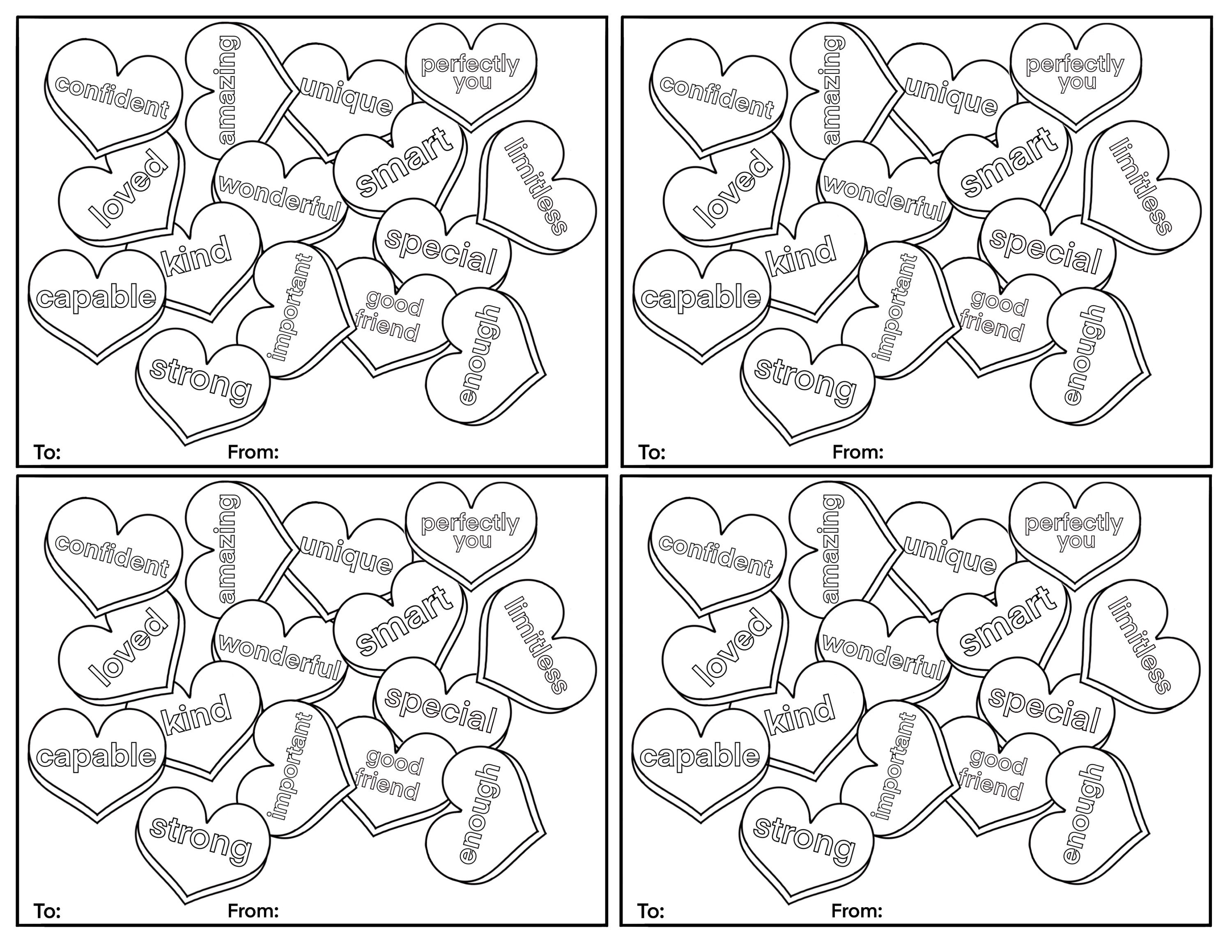Print at Home Coloring Valentine's Cards, Positive Affirmation ...