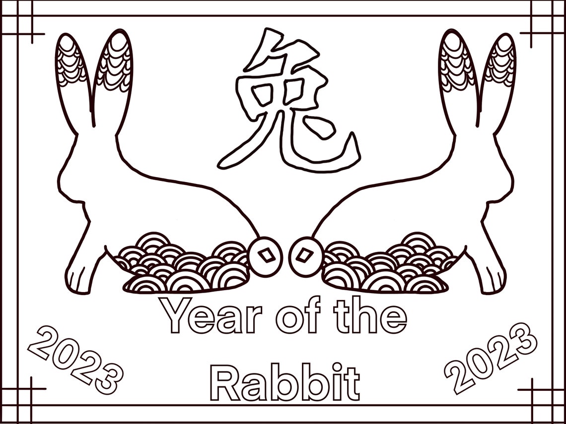 Set of 3 Coloring Pages- Chinese New Year, Year of the Rabbit, Lunar ...