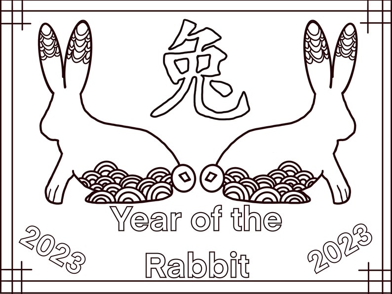 Set of 3 Coloring Pages- Chinese New Year, Year of the Rabbit, Lunar ...