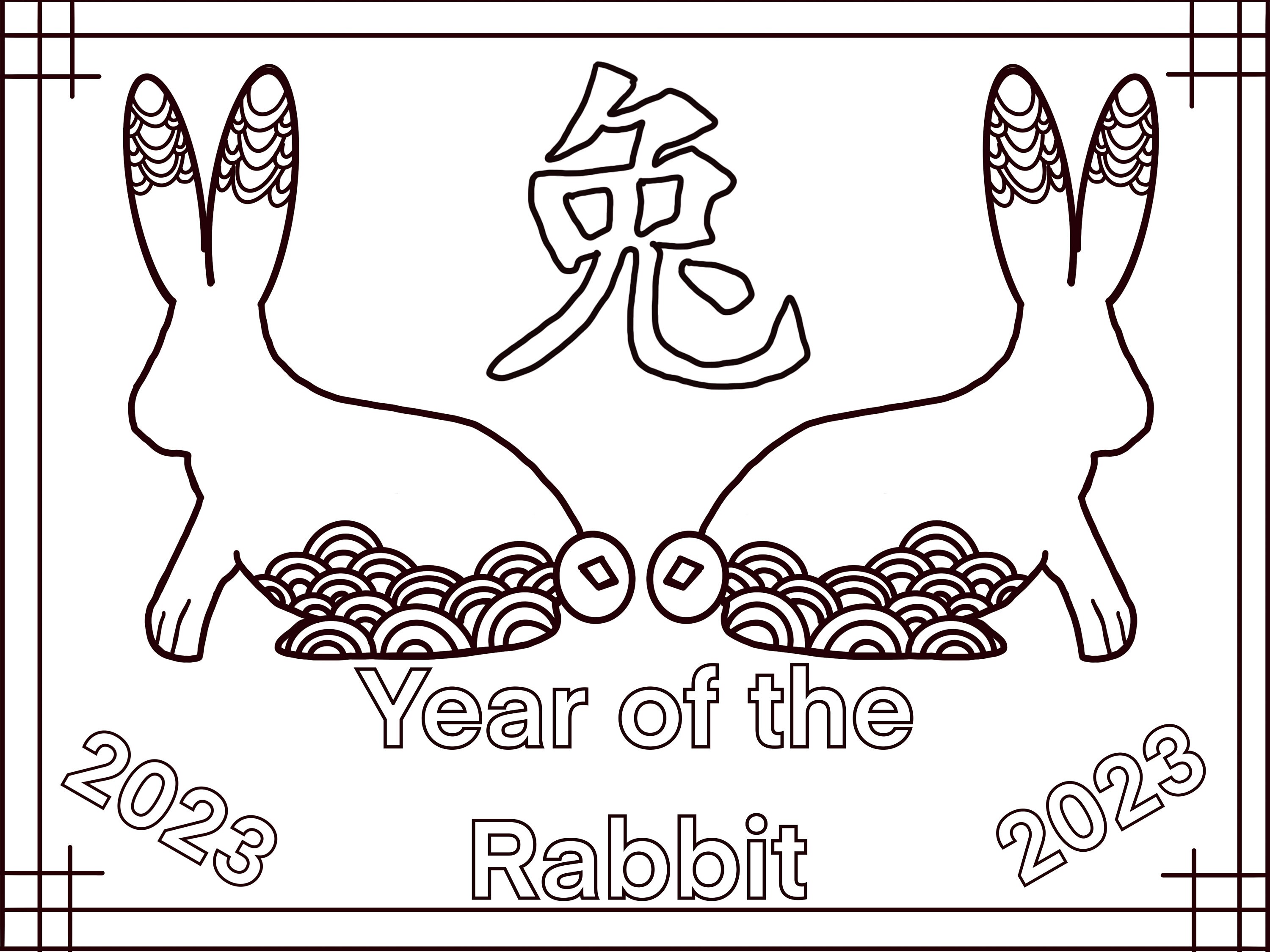 Set of 3 Coloring Pages- Chinese New Year, Year of the Rabbit, Lunar ...
