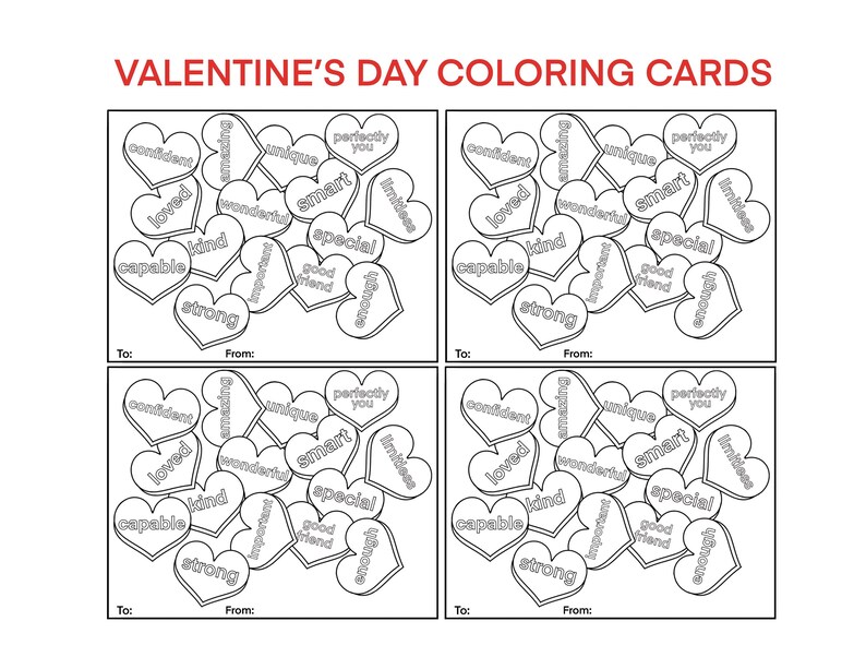 Print at Home Coloring Valentine's Cards, Positive Affirmation ...
