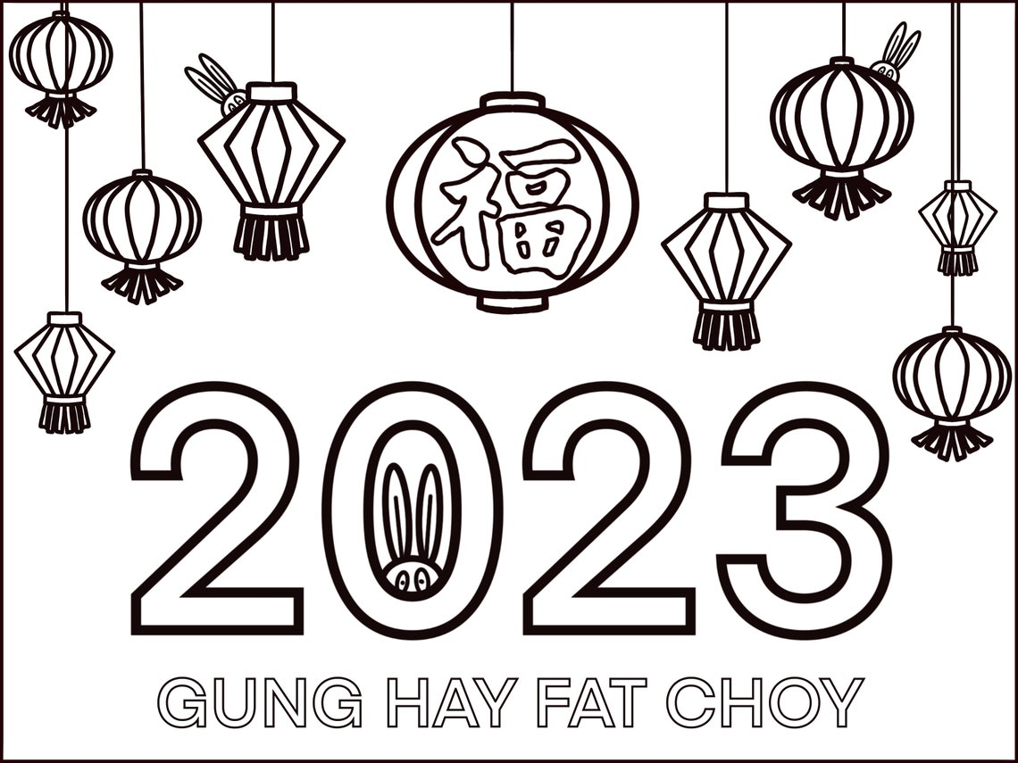 Set of 3 Coloring Pages- Chinese New Year, Year of the Rabbit, Lunar ...