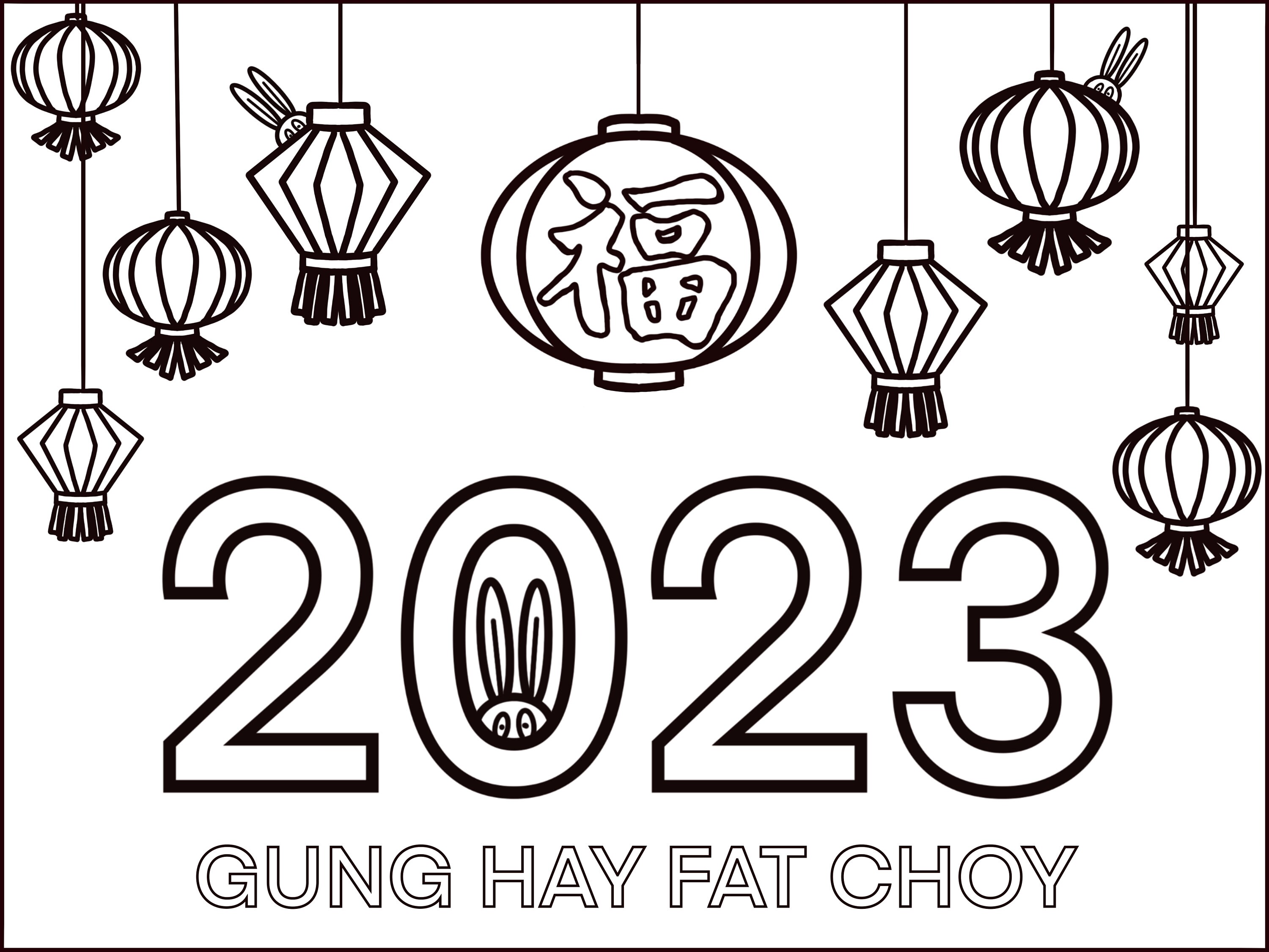 Set of 3 Coloring Pages- Chinese New Year, Year of the Rabbit, Lunar ...