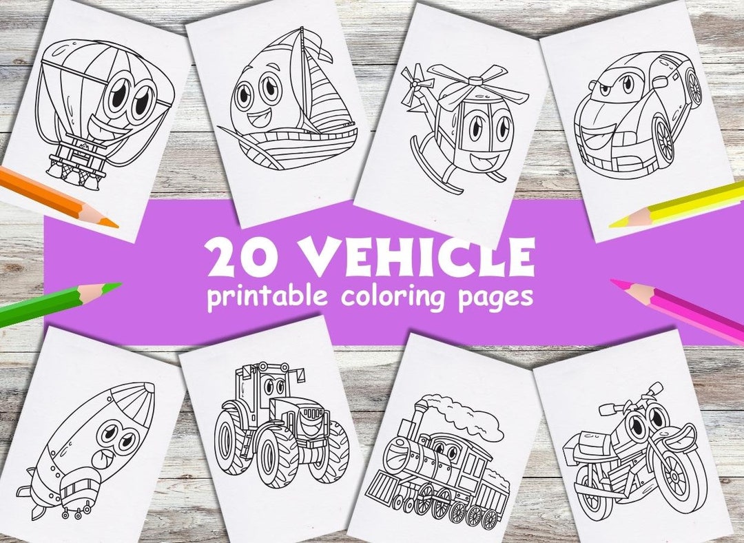 20 Coloring Pages of Vehicles for Home Coloring Training for - Etsy