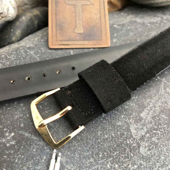 1960s 5/8" Mormac USA Black Holland Suede Strap nos V… - Gem