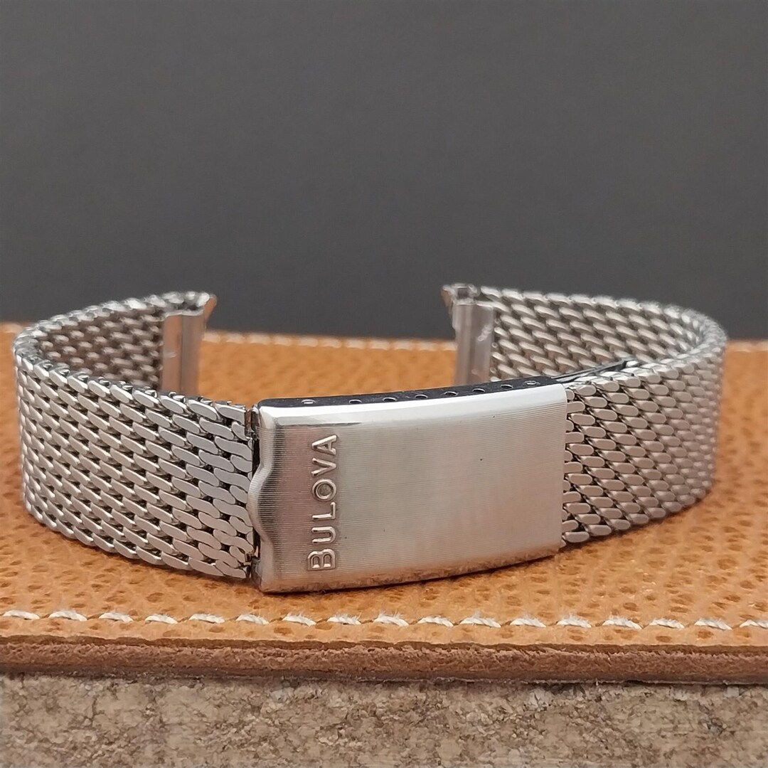 Long Vintage Bulova Thick Stainless Steel Mesh Snorkel Diver Unused ...