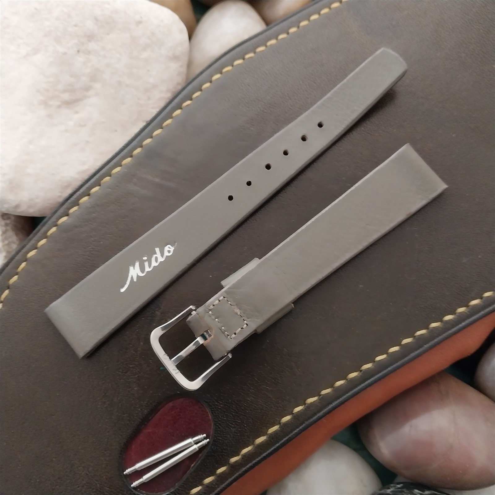 Mido 1960s-1970s 5/8 Gray Calf & Logo Buckle Tapered - Etsy