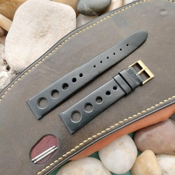 18mm Rally GT Black Tapered Leather Hirsch nos Unused… - Gem