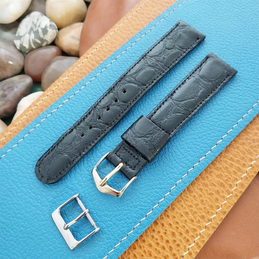 17.2mm Mormac Black Alligator-grain Leather Nos Classic 1960s Vintage ...