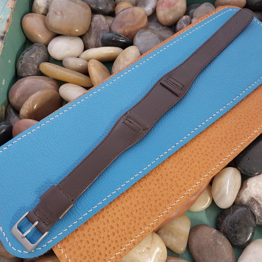 17.8mm 1970s Vintage Long Brown Calfskin Leather Classic Cuff Unused ...